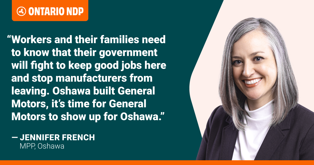 NDP MPP Jennifer French demands action following Oshawa GM shift cuts ...